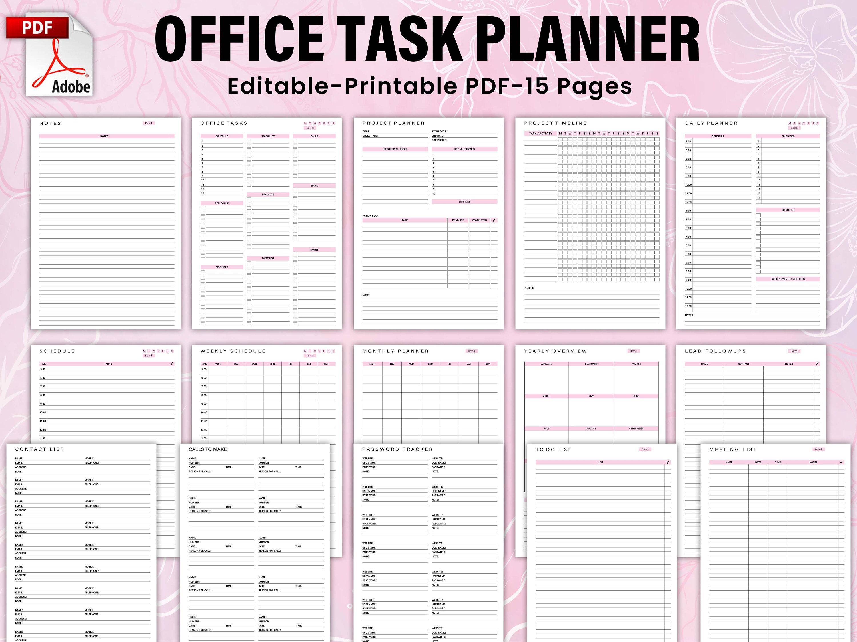 Editable Office Task Planner Set Printable Work Schedule - Etsy