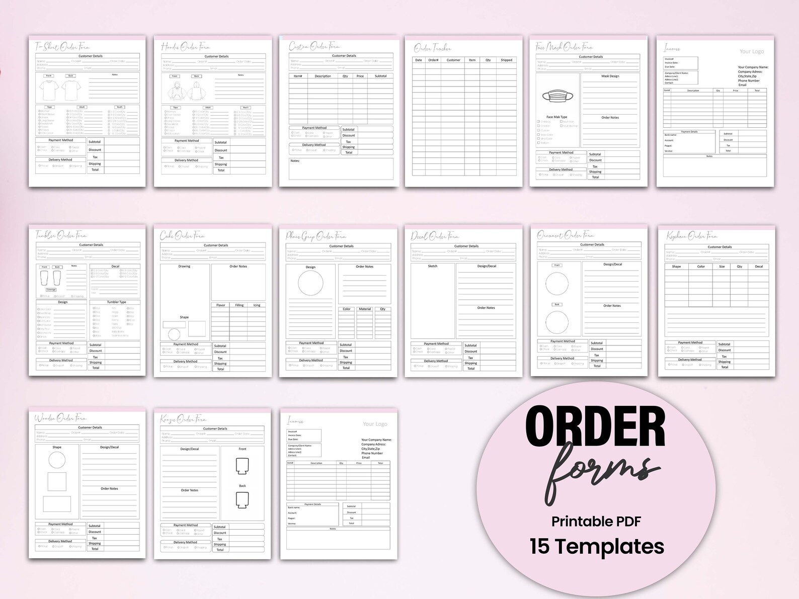 15 Printable Order Forms Bundle, Order Form Template Printable ...