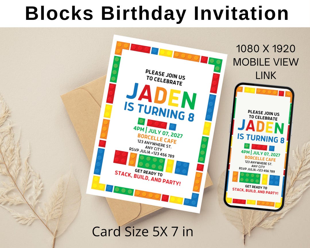 Blocks Birthday Invitation, Block Party Birthday Invite, Birthday Party ...
