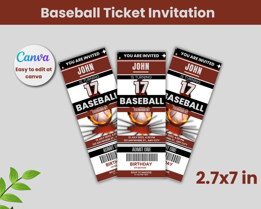Baseball Invitation Sports Ticket Birthday Any Age Editable Printable ...