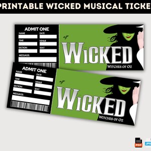 Printable Wicked Ticket Template, Wicked Musical Surprise Ticket ...