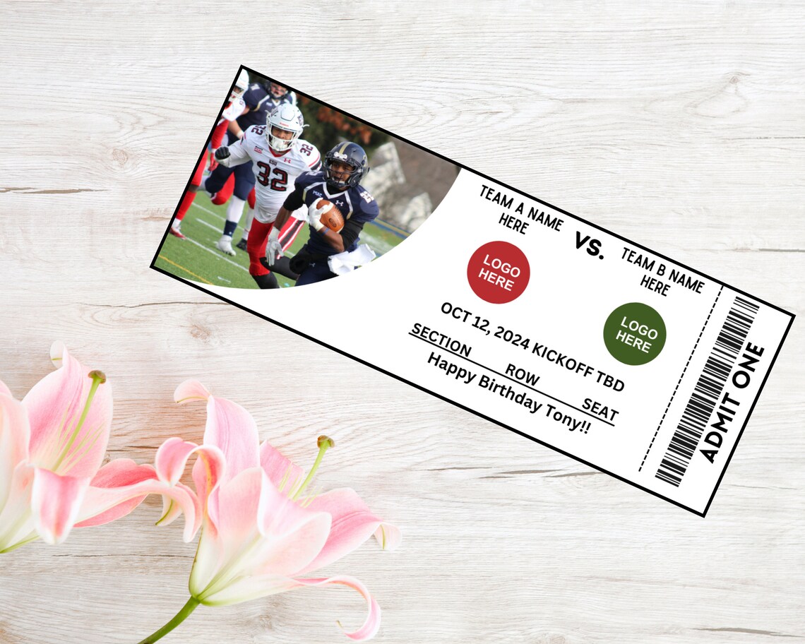 Editable Football Ticket, Football Ticket Gift, Sport Tickets, Football ...
