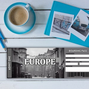 Printable Europe Surprise Trip Ticket Template, Europe Surprise Ticket ...