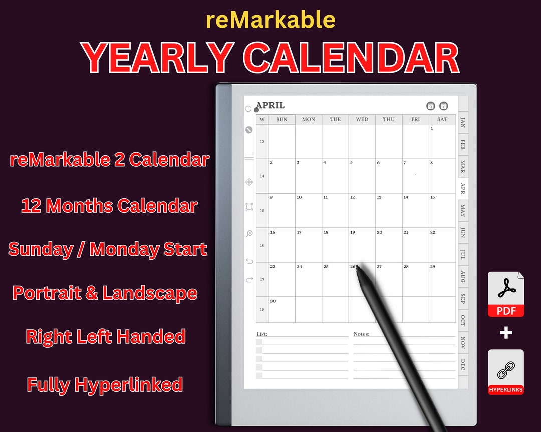Remarkable 2 Templates, Monthly Calendar 2023-2024, Remarkable Calendar ...