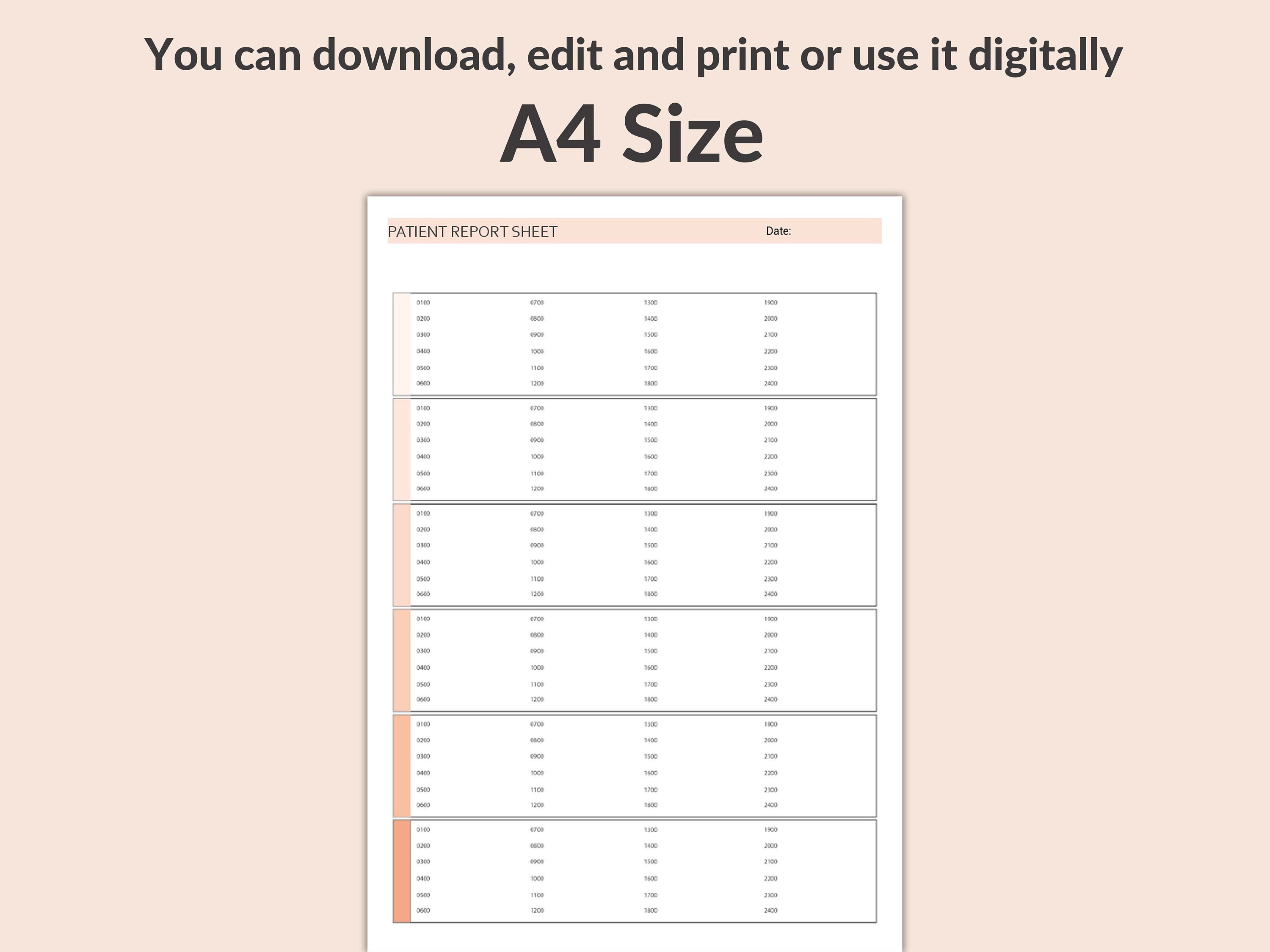 Editable and Printable Patient Report Sheet, Patient Record - Etsy