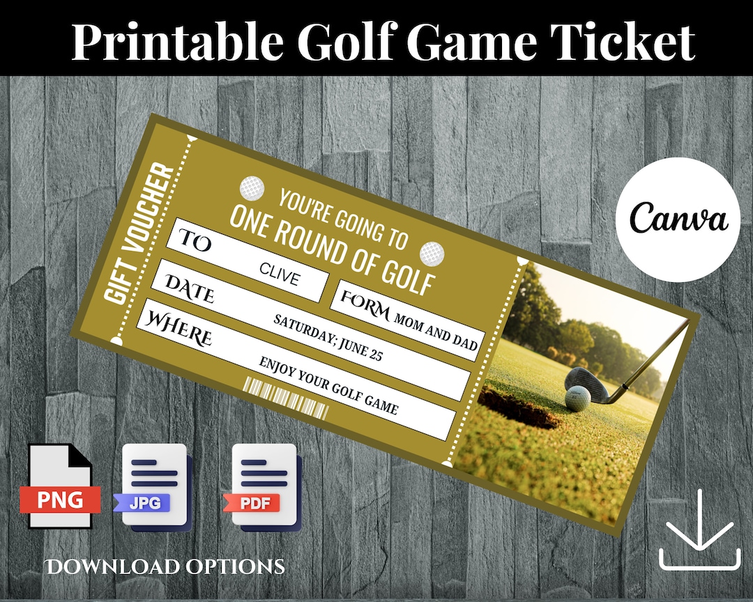 Surprise Golf Ticket, Surprise Trip, Gift Voucher, Ticket Template for ...