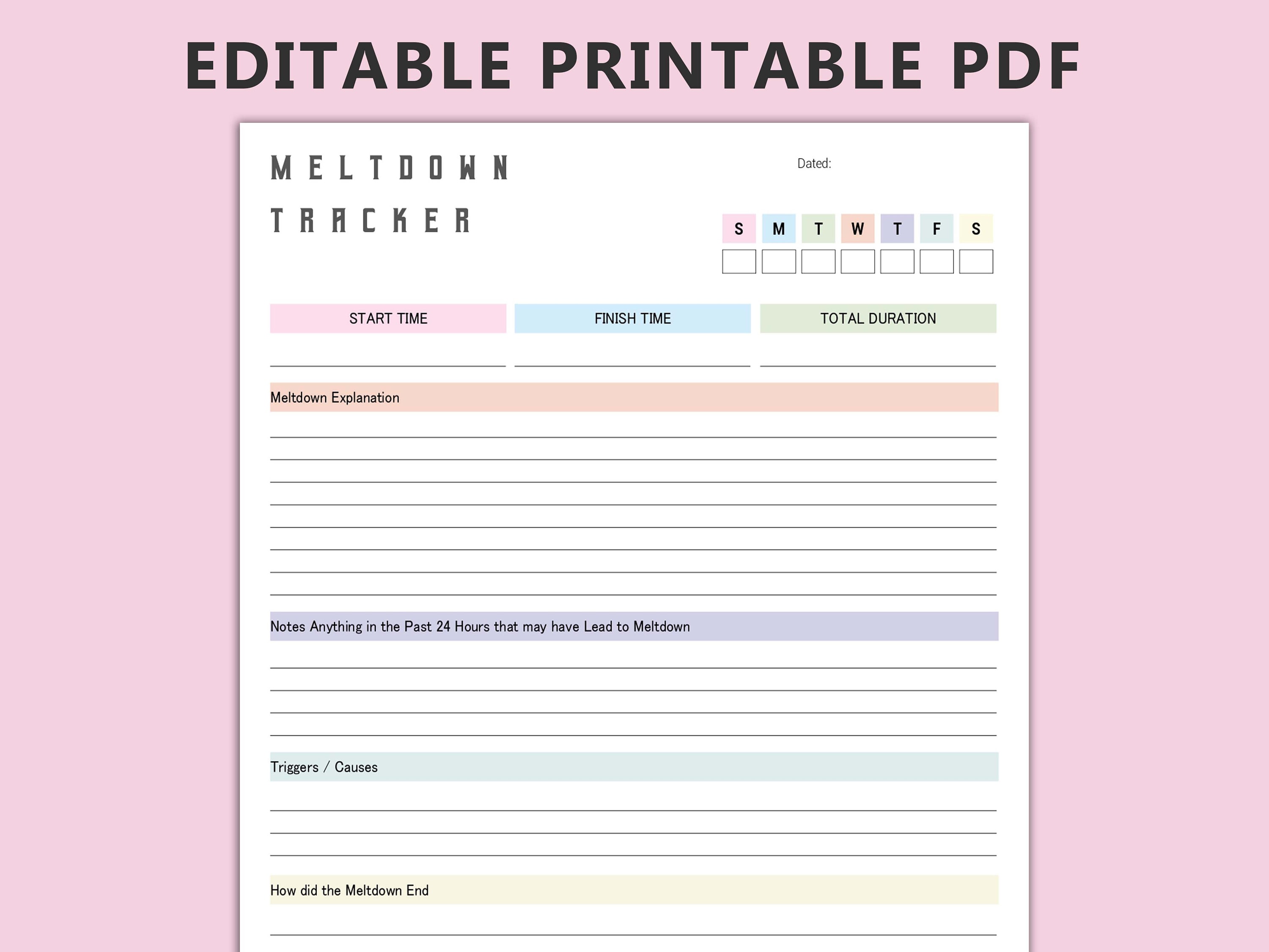 Editable Meltdown Tracker, Meltdown and Behaviour Tracker Templates ...