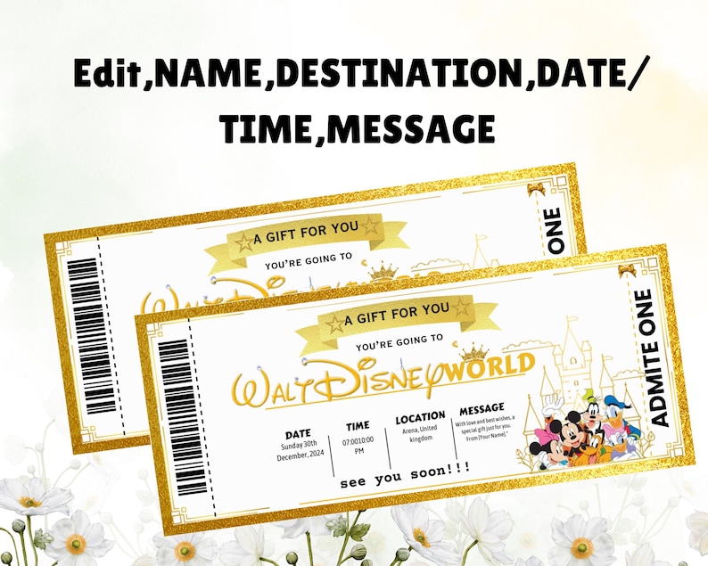 Custom Disneyland Ticket, Disneyland Trip Gift Ticket, Surprise ...