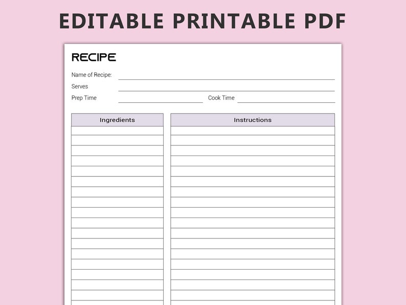 Editable Recipe Template, Recipe Planner, Meal Planner, Recipe Tracker ...