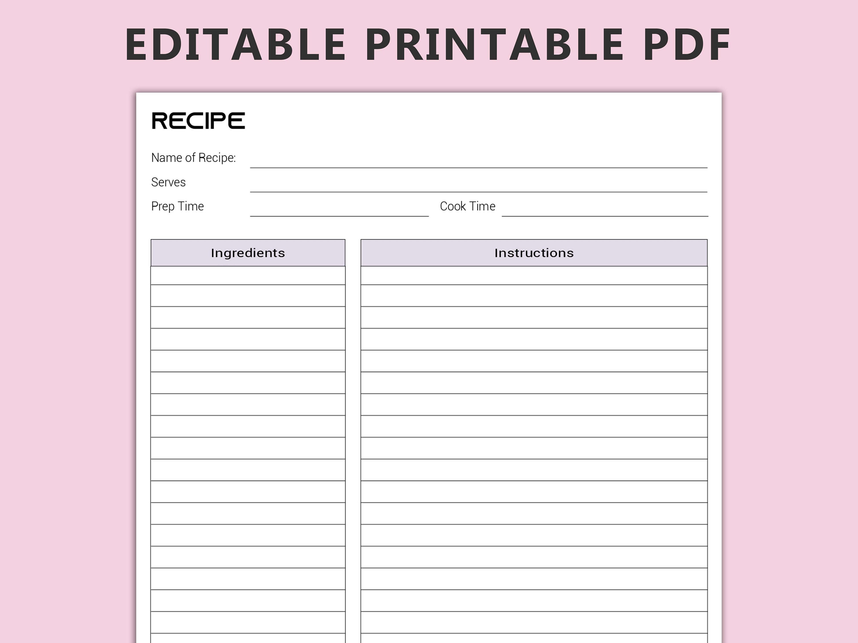 Editable Recipe Template, Recipe Planner, Meal Planner, Recipe Tracker ...