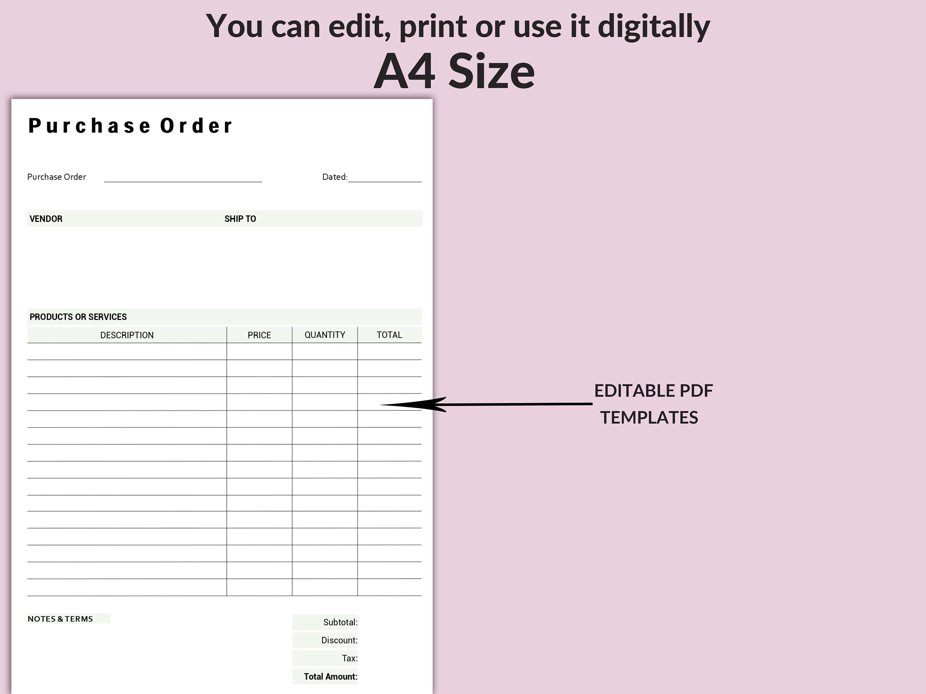Editable Purchase Order Template Editable Purchase Template - Etsy UK