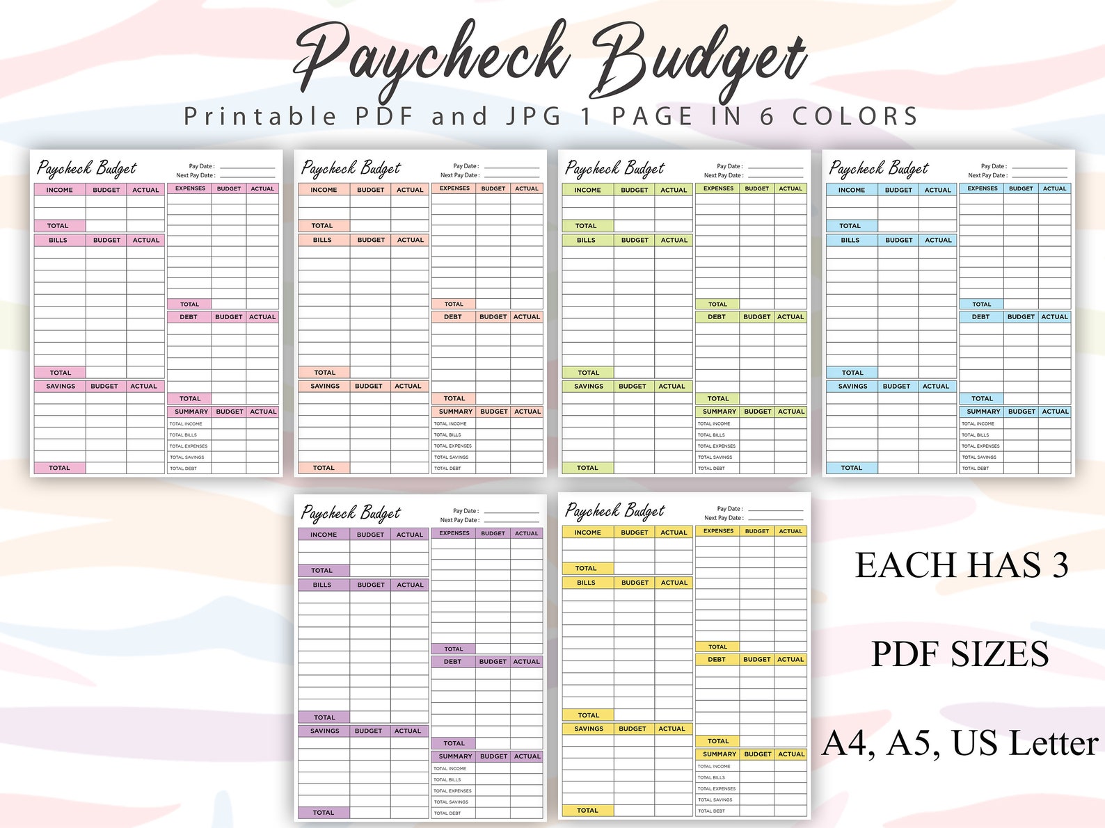PAYCHECK BUDGET Planner, Budget Planner Template, Paycheck Budget ...