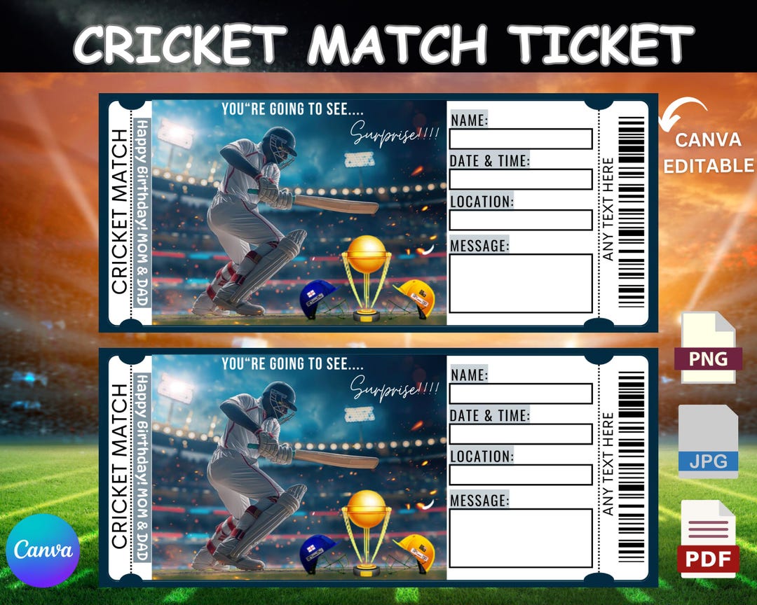 Surprise Cricket Match Ticket Template, Customizable and Printable ...