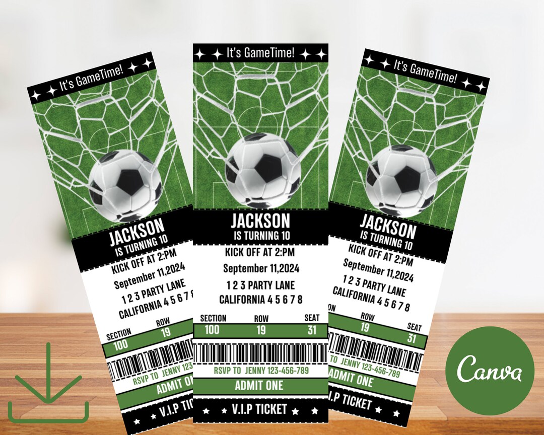 Soccer Ticket Birthday Invitation, Printable Soccer Ticket Invitation ...