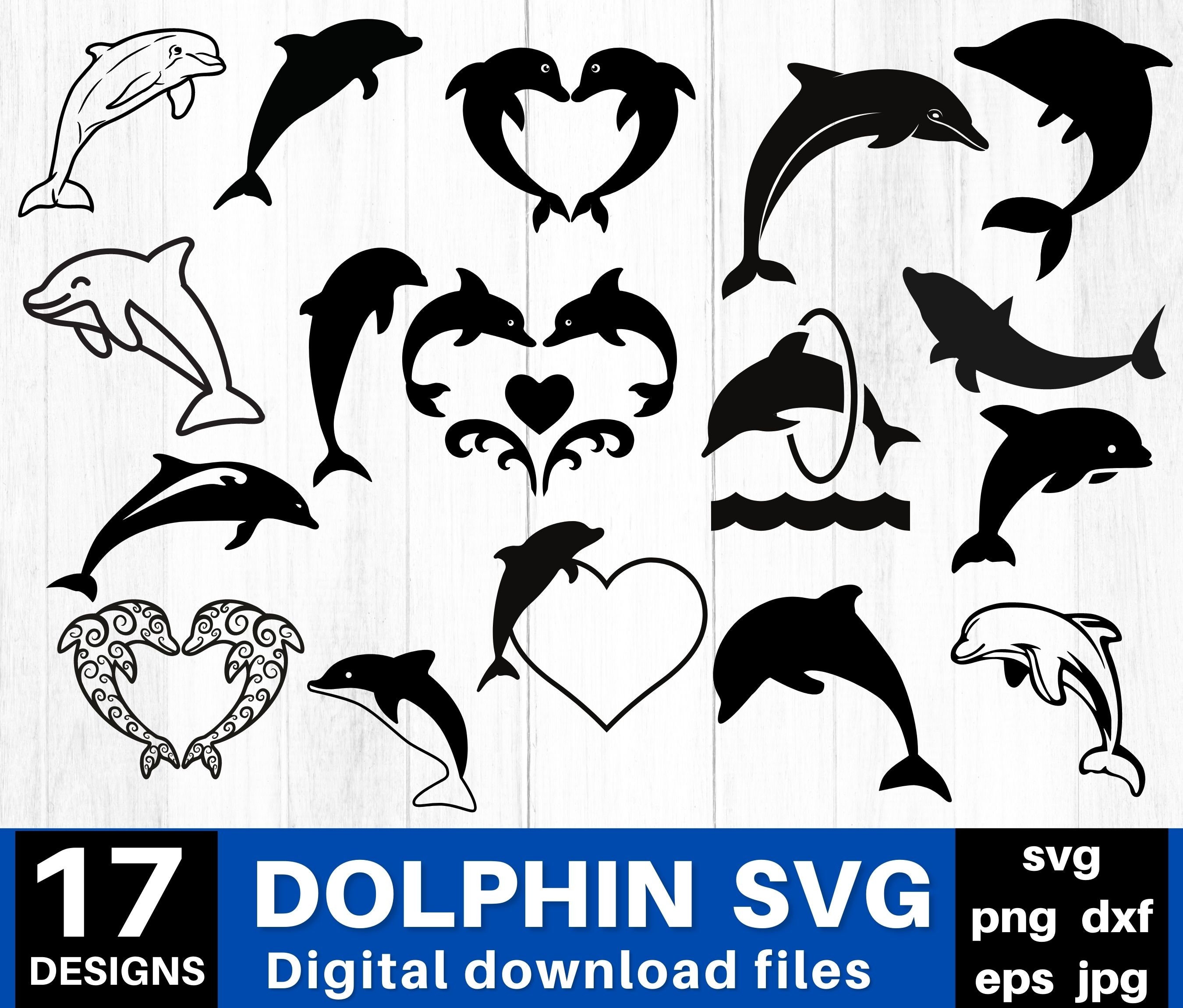 17 Designs Dolphin Svg Bundle, Dolphin Png, Dolphin Silhouette, Digital ...