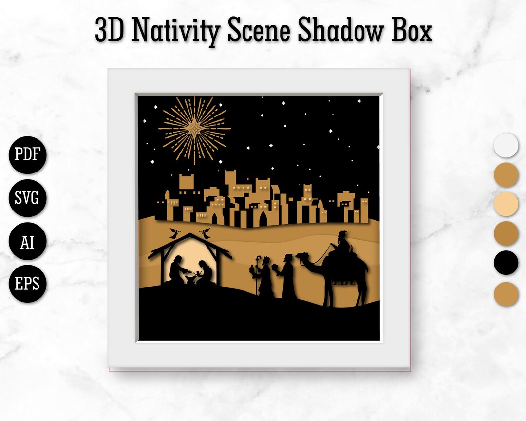 Nativity Scene Shadow Box SVG, Nativity Scene SVG, Alphabet Family Name ...