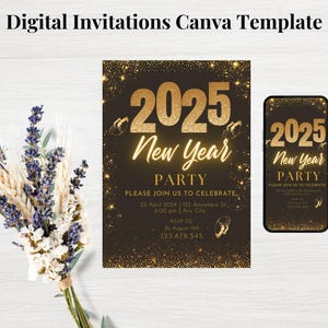 Editable New Year Invitation, 2025 New Year Invitation, Digital New ...