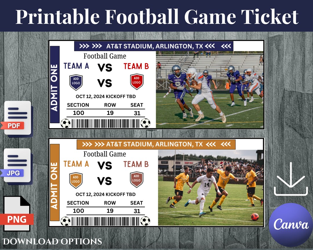 Football Game Ticket Template, Football Game Surprise Gift, Anniversary ...