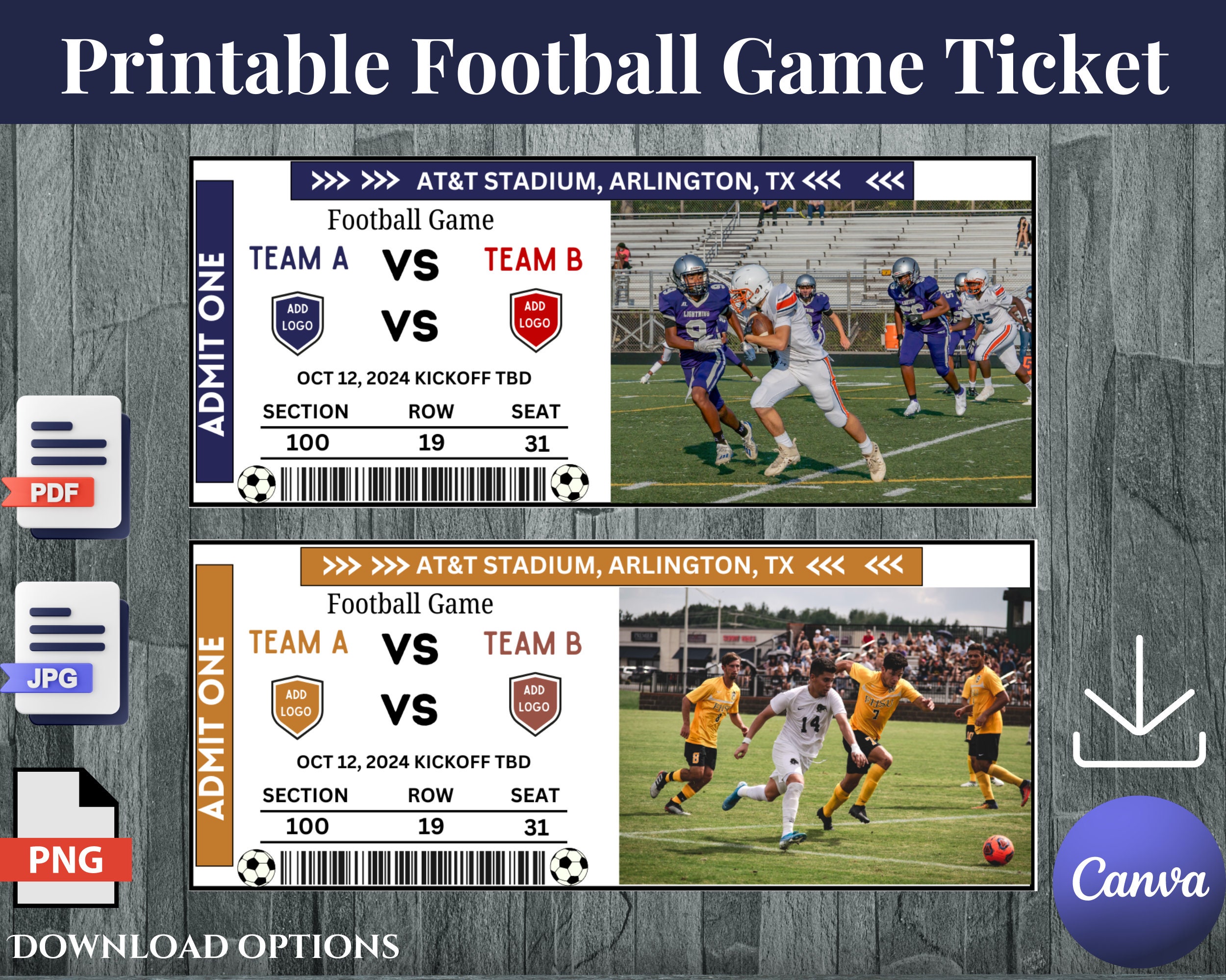 Football Game Ticket Template, Football Game Surprise Gift, Anniversary ...