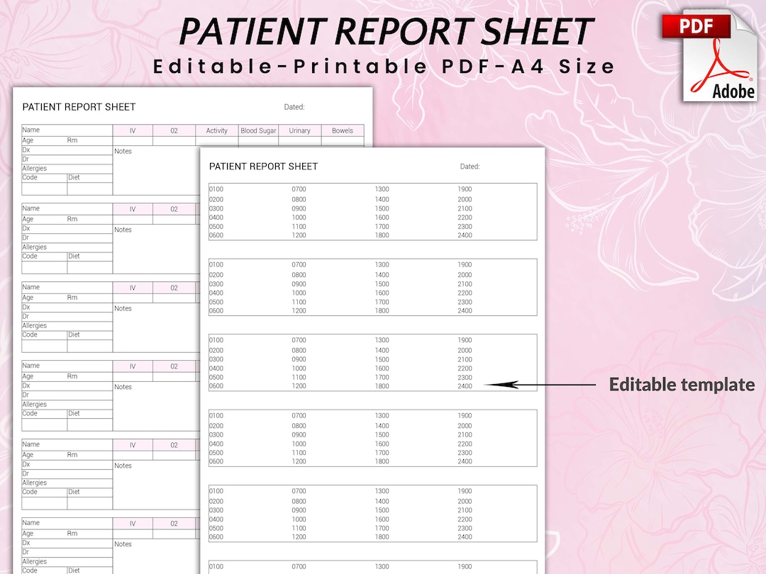 Editable and Printable Patient Report Sheet, Patient Record - Etsy