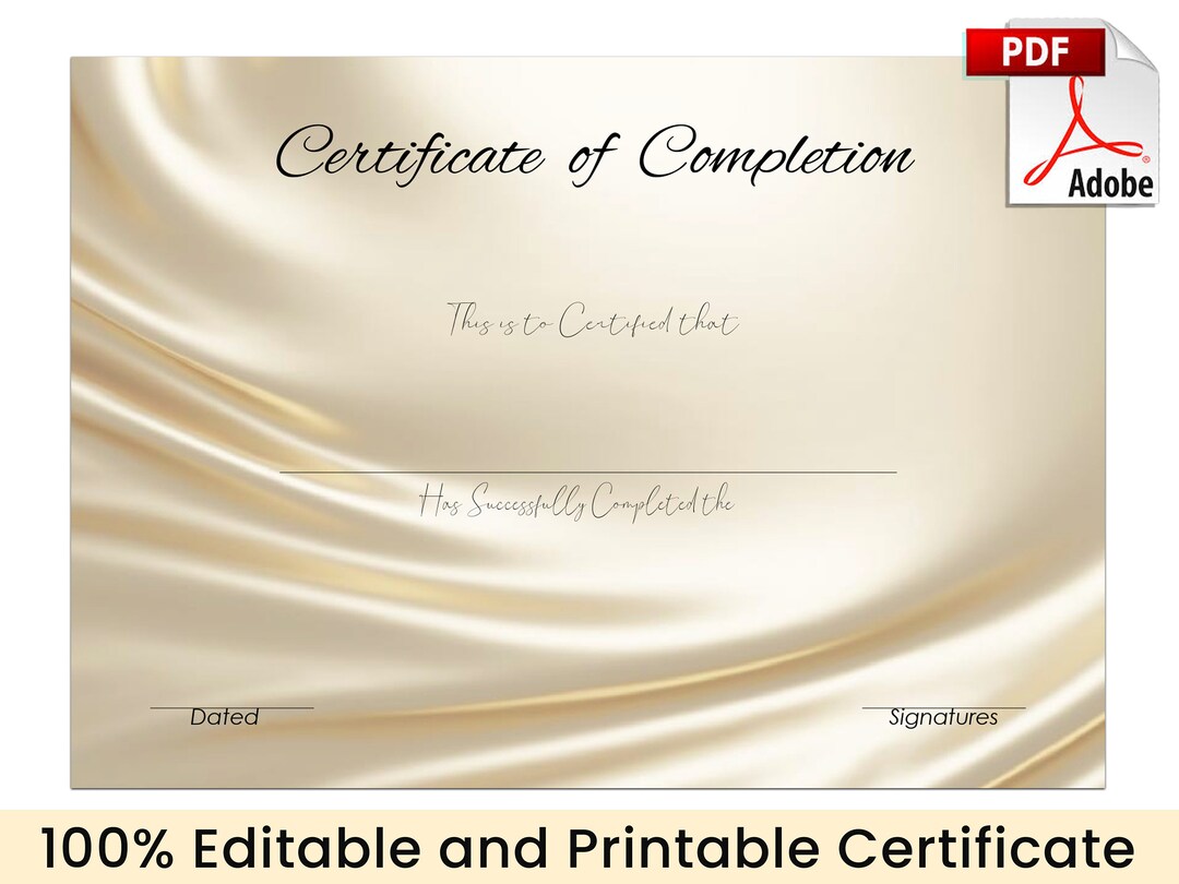 Editable Certificate of Completion Template, Certificate of Achievement ...