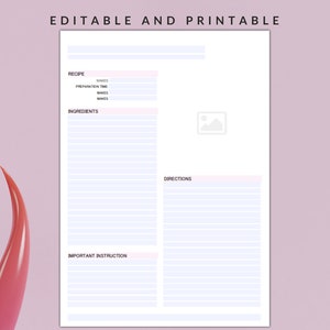 Editable Recipe Template, Printable Recipe Book, Editable Recipe Page ...