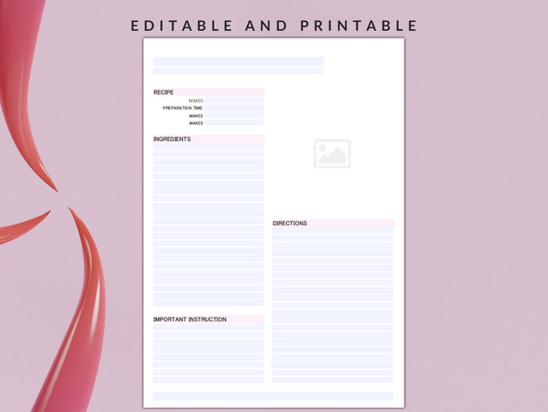 Editable Recipe Template, Printable Recipe Book, Editable Recipe Page ...
