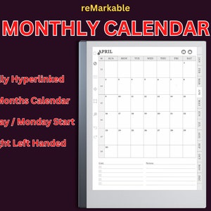 Remarkable Monthly Calendar 2023-2024, Remarkable Template, Remarkable ...