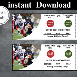 Editable Football Ticket, Football Ticket Gift, Sport Tickets, Football ...