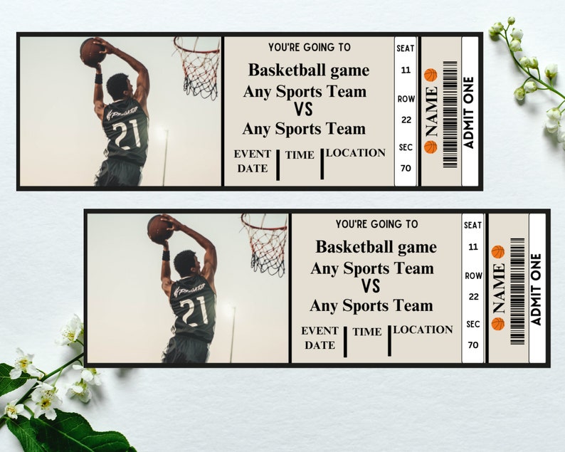 Editable Basketball Ticket, Basketball Ticket Gift, Sport Tickets ...