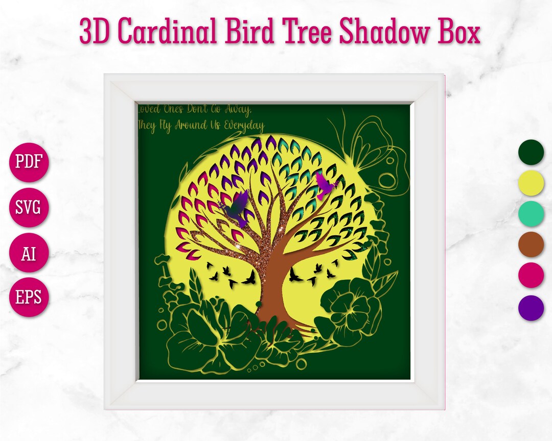 3D Cardinal Birds Tree Svg, Cardinal Bird Tree Svg, in Memory of Gift ...