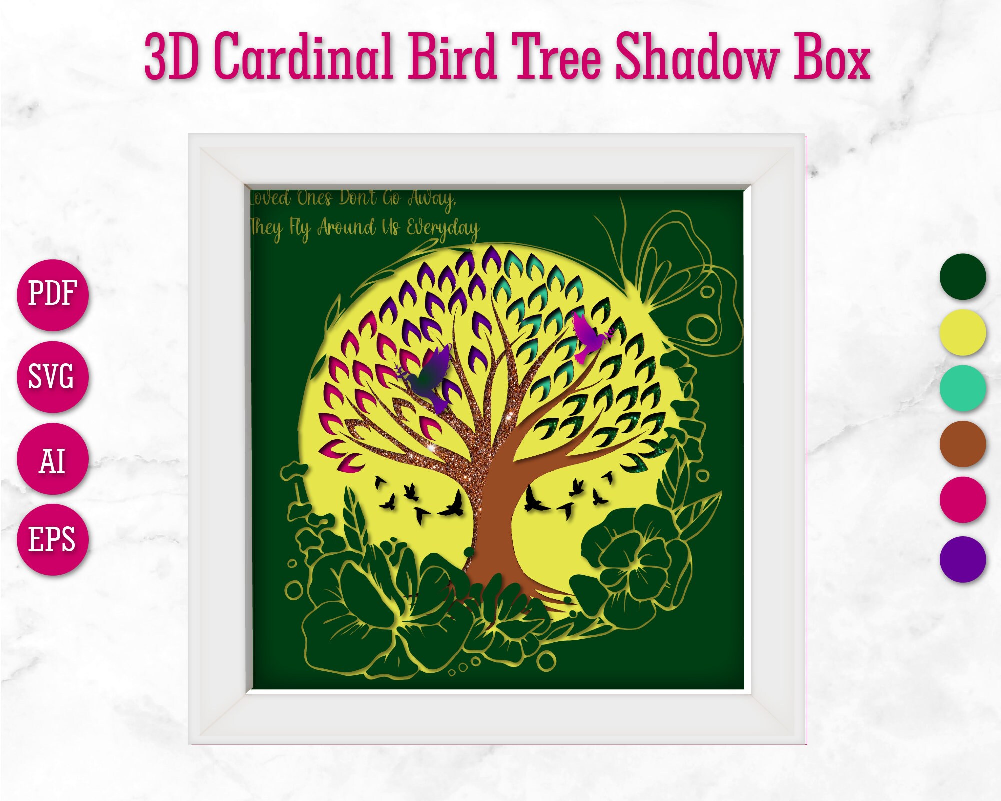 3D Cardinal Birds Tree Svg Cardinal Bird Tree Svg in Memory - Etsy