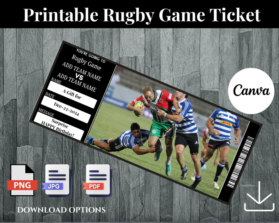 Rugby Ticket, Rugby Birthday Ticket, Rugby Printable Ticket, Rugby Game ...