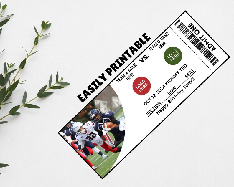 Editable Football Ticket, Football Ticket Gift, Sport Tickets, Football ...