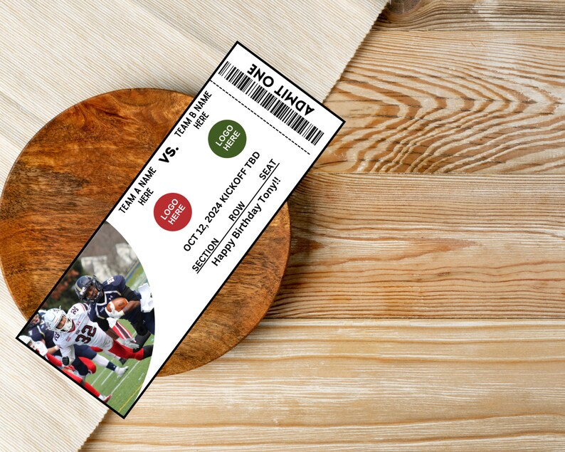 Editable Football Ticket, Football Ticket Gift, Sport Tickets, Football ...