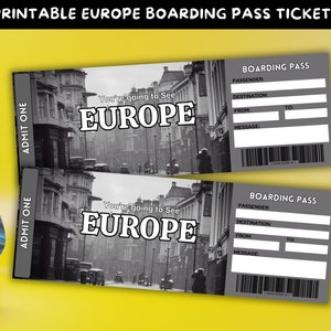 Printable Europe Surprise Trip Ticket Template, Europe Surprise Ticket ...