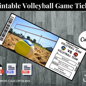 Volleyball Ticket Template, Canva Editable Template for Volleyball ...