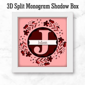 3D Monogram Shadow Box Svg, 3D Split Monogram A-Z Shadow Box Svg, 3D ...
