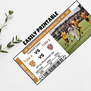 Football Game Ticket Template, Football Game Surprise Gift, Anniversary ...