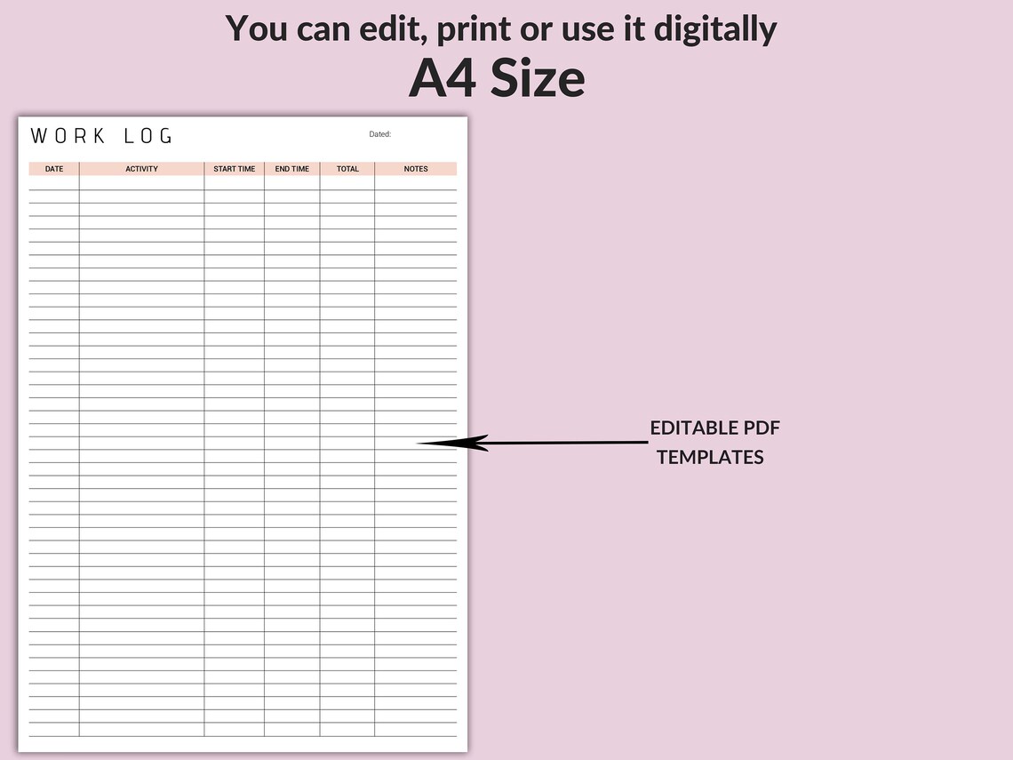 Editable Work Log Work Day Planner Task Log Work Time - Etsy