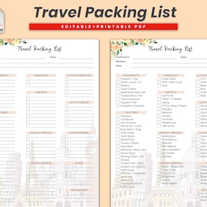 Editable Travel Packing List, Travel Packing List Printable, Packing ...