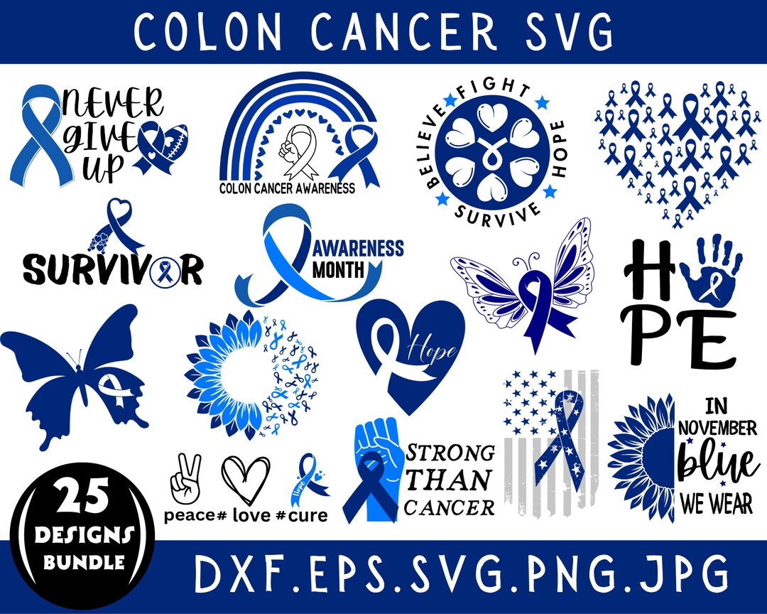 Colon Cancer Svg Bundle, Cancer Ribbon Svg, Cancer Awareness Svg, Colon ...