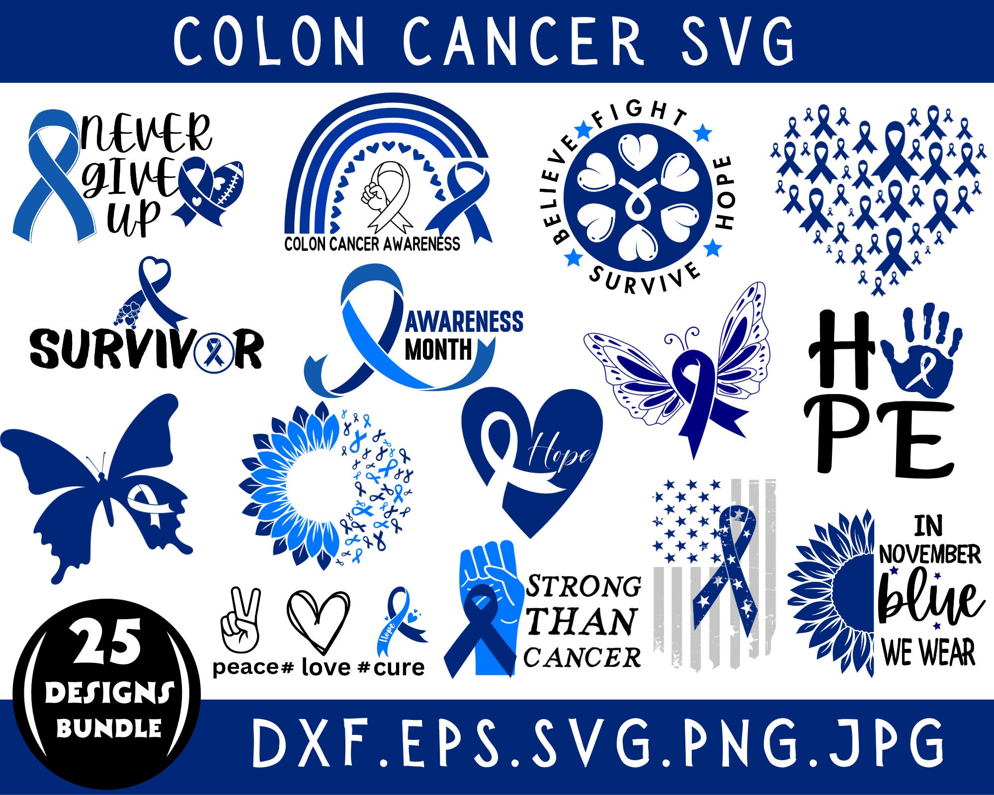 Colon Cancer Svg Bundle, Cancer Ribbon Svg, Cancer Awareness Svg, Colon ...