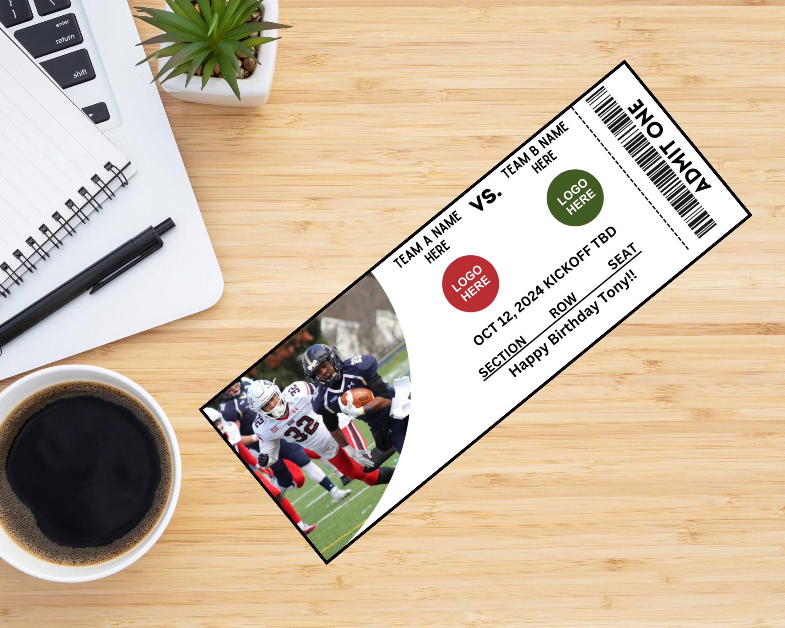 Editable Football Ticket, Football Ticket Gift, Sport Tickets, Football ...