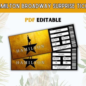 Printable Hamilton Theatre Show Ticket Template, Surprise Gift Ticket, Event Ticket, Editable ...