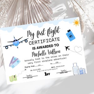 Editable First Flight Certificate, First Vacation Gift, Editable ...