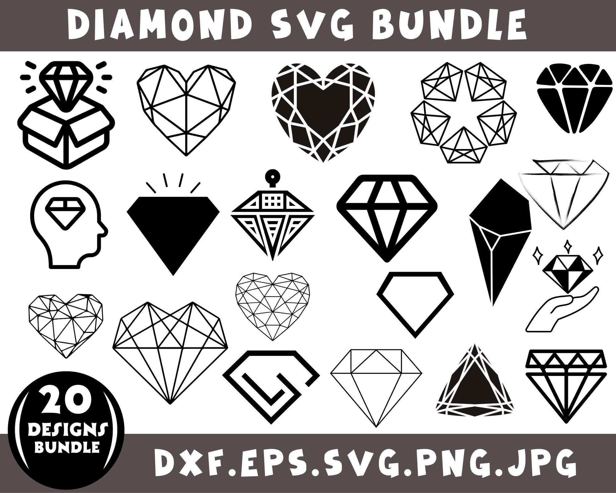 20 Designs Diamond Svg Bundle, Diamond Png Bundle, Diamond Vector Files ...