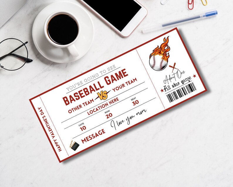 Editable Baseball Game Surprise Ticket, Baseball Game Ticket, Sports Lover Gift, Printable ...