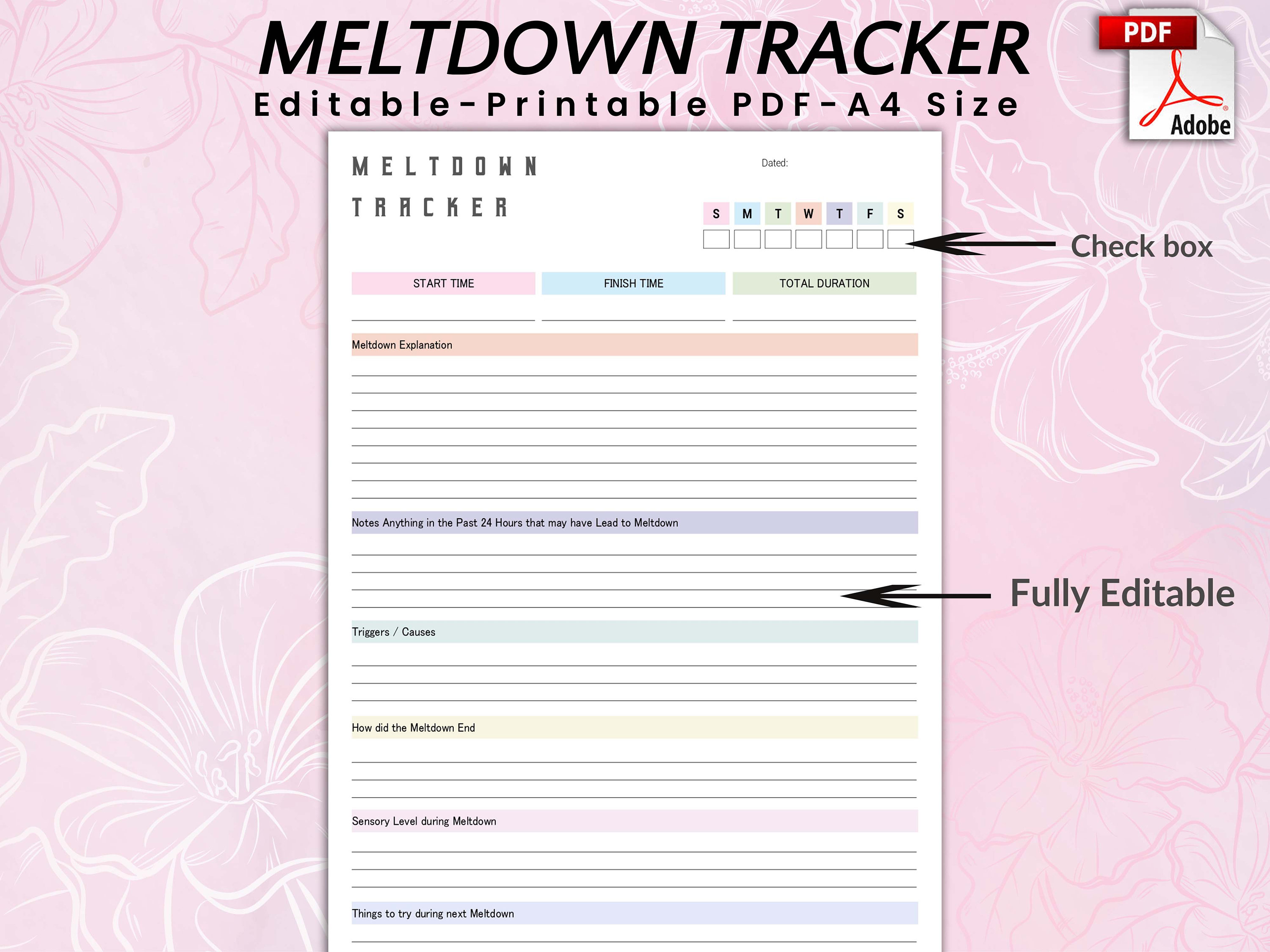 Editable Meltdown Tracker, Meltdown and Behaviour Tracker Templates ...