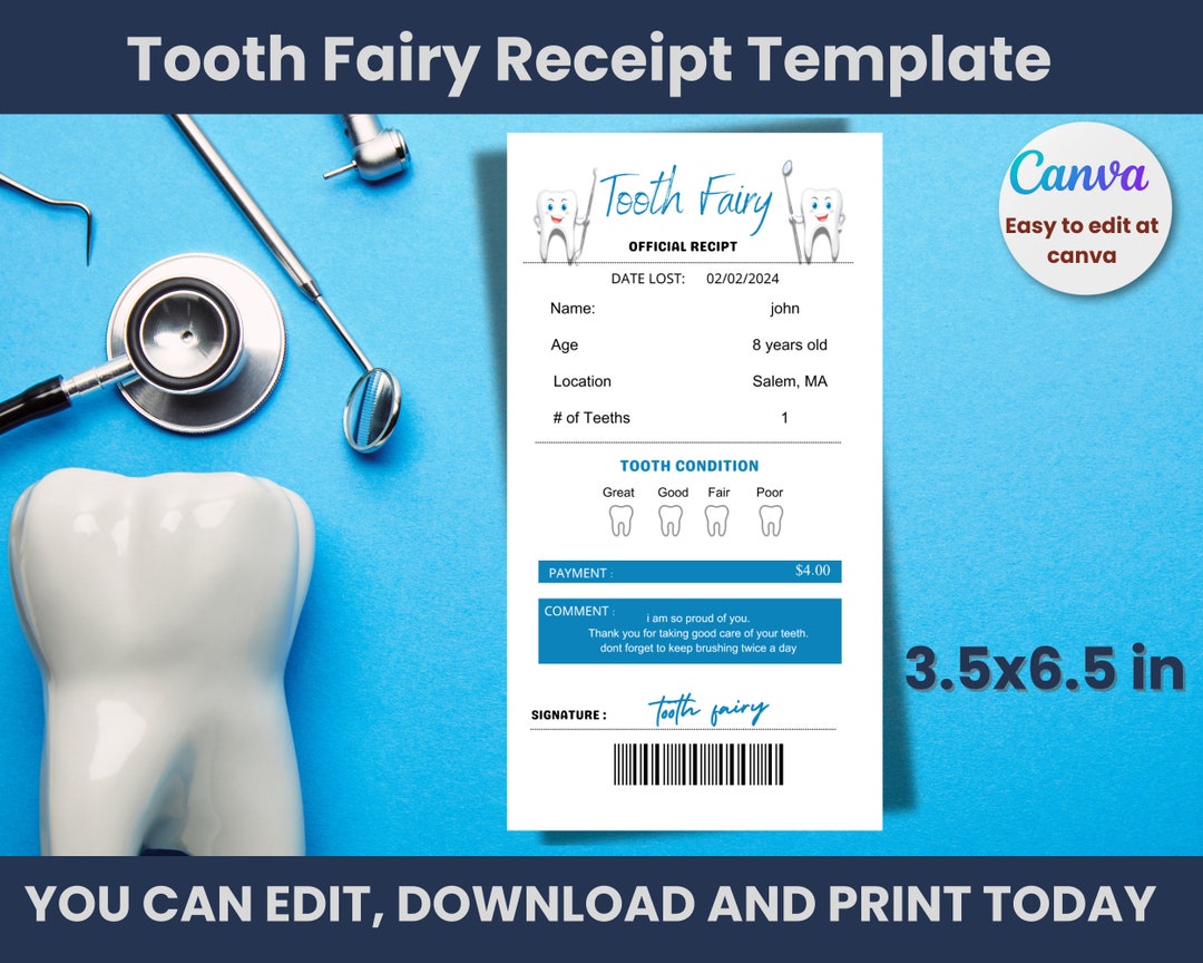 Tooth Fairy Receipt, Receipt, Receipt Template, Tooth Fairy, Tooth ...
